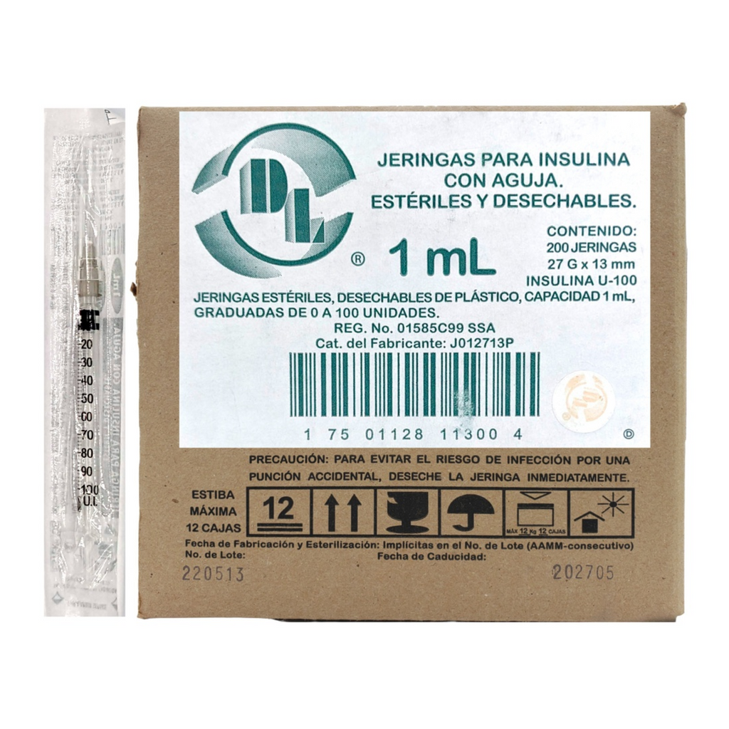 Jeringa desechable p/insulina 1 ml 27 x 13 caja c/200 pzas DL – Himgroshop